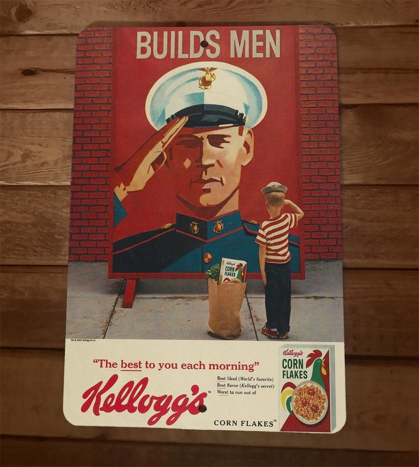 Kelloggs Corn Flakes Builds Men Vintage Look 8x12 Metal Wall Sign Post ...
