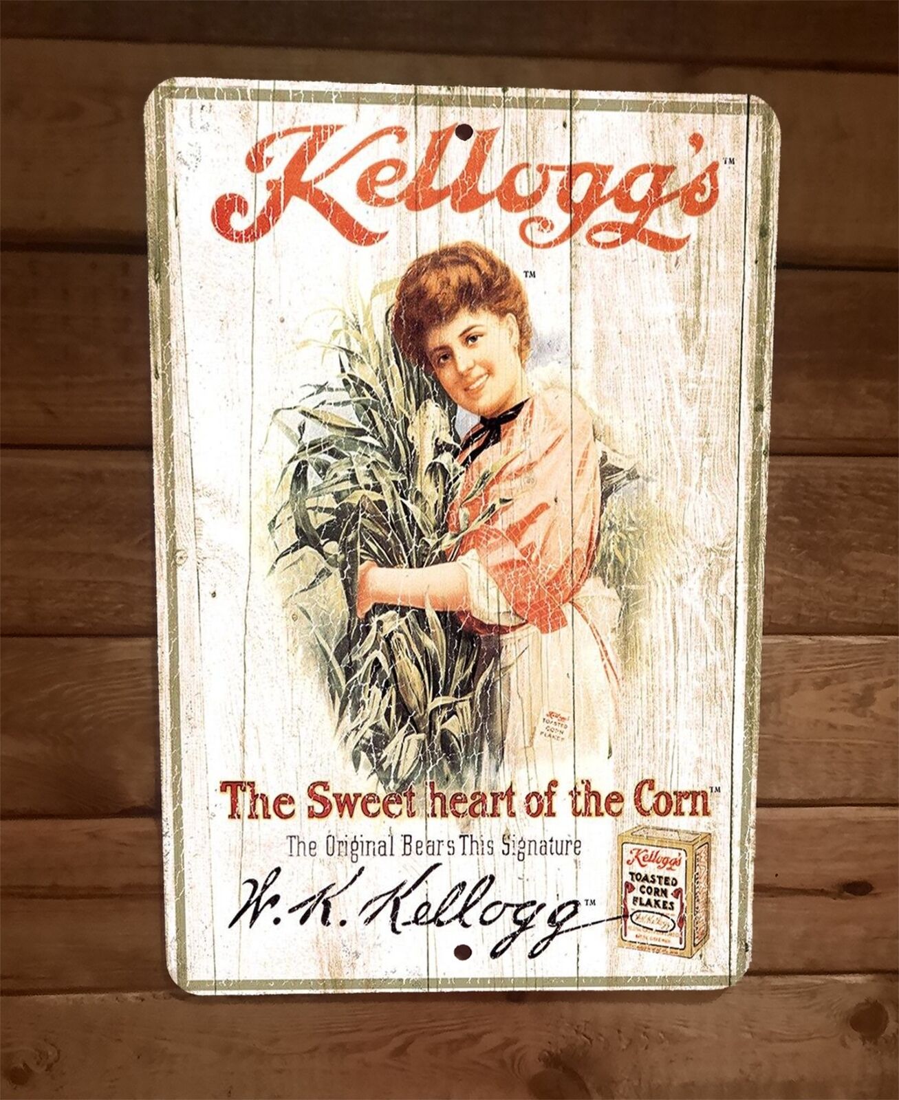 Vintage Look Kelloggs The Sweet Heart of the Corn Flakes 8x12 Metal Wa ...